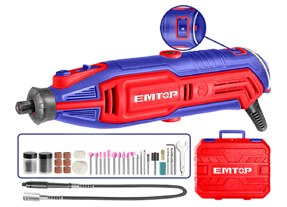 MINI GRINDER 130W 3.2MM EMTOP (INCLUDES FLEXIBLE SHAFT, ACCESSORIES AND CARRYING CASE ...